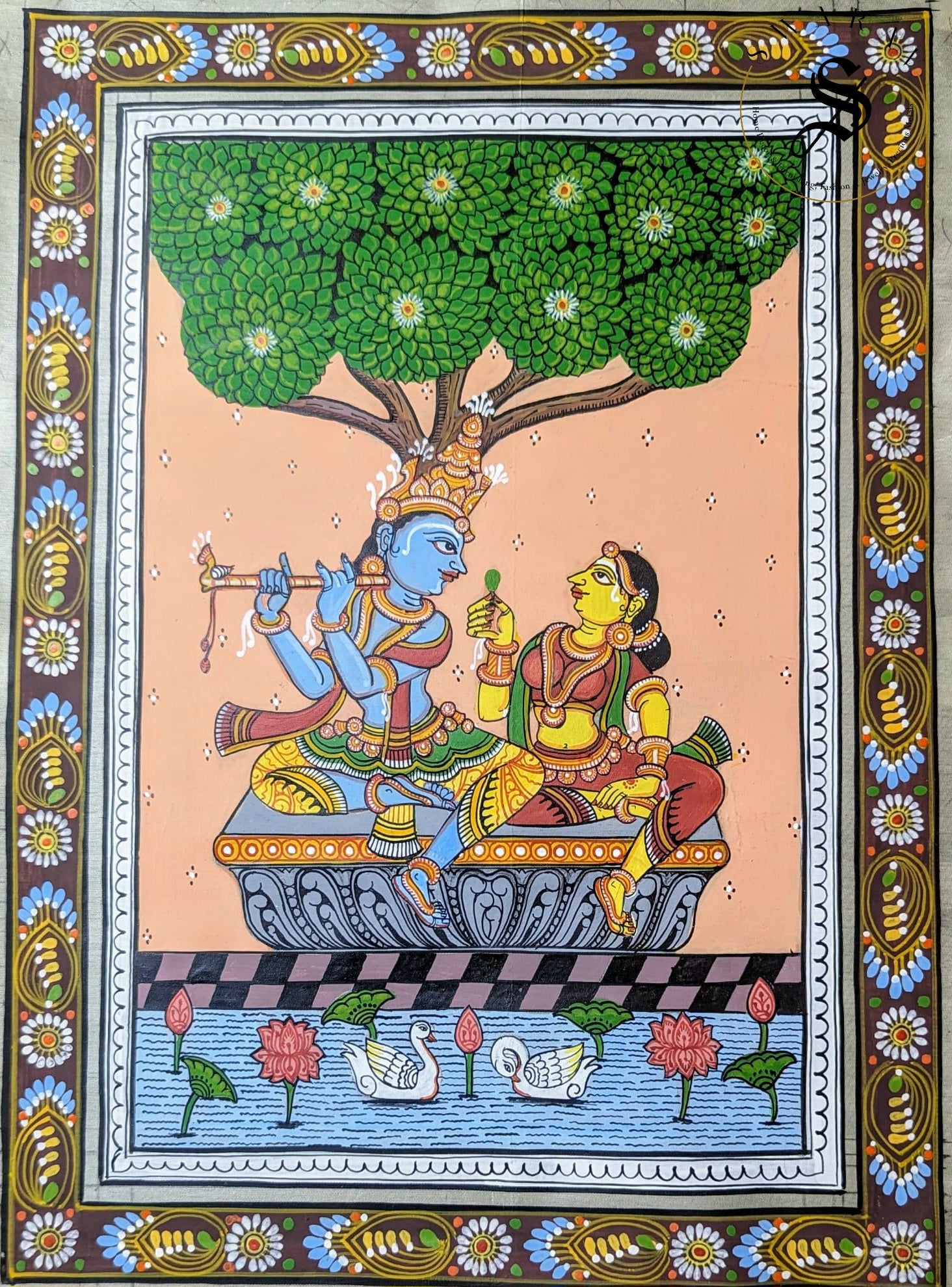 Handmade Pattachitra painting of Radha Krishna on Silk canvas. Size 8 ...